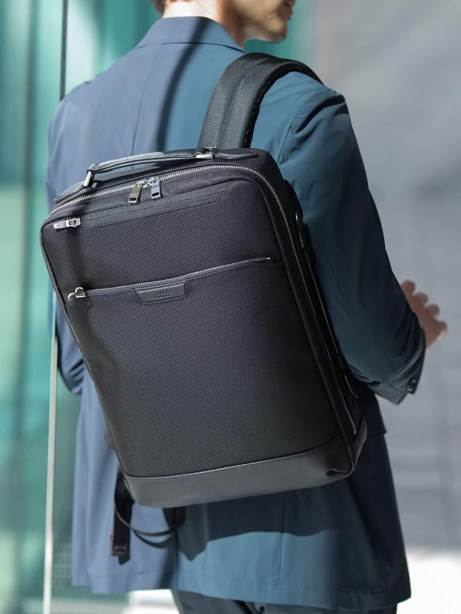 BLACK NYLON TWILL SLIM BUSINESS BACKPACK (G8701061) – TAKEO KIKUCHI ...